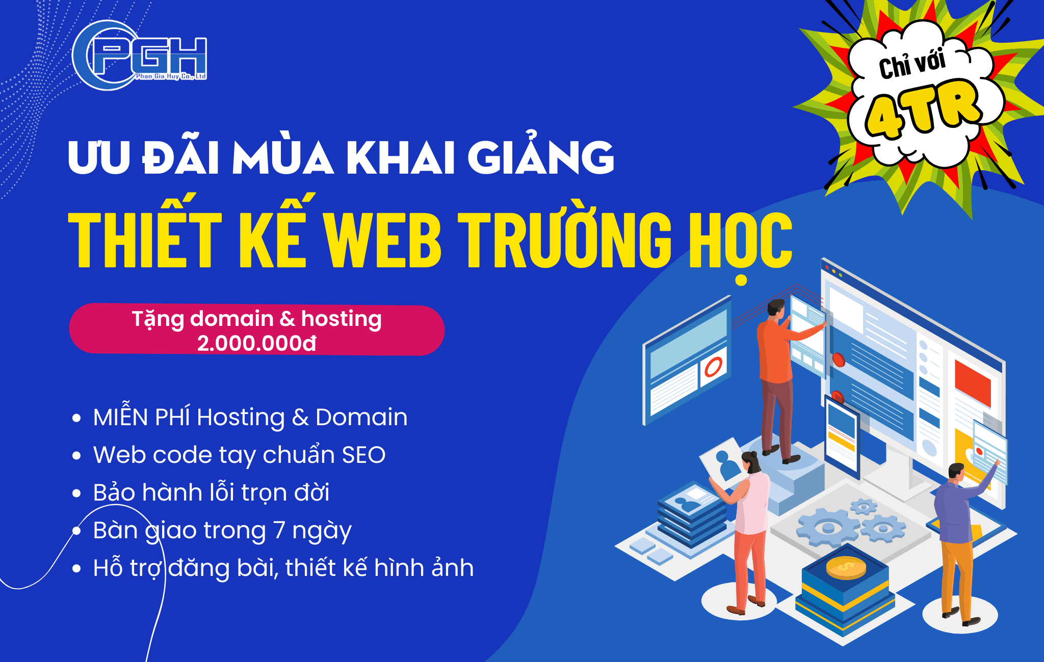 Thiết kế website trường học chỉ 4 triệu – Trọn gói HOSTING, DOMAIN